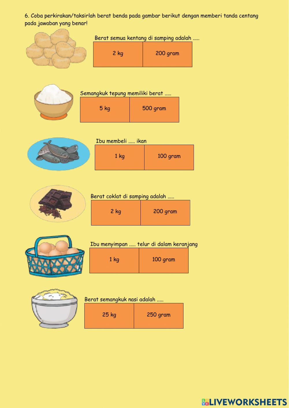 Worksheet Matematika Satuan Berat dan Jenis Timbangan