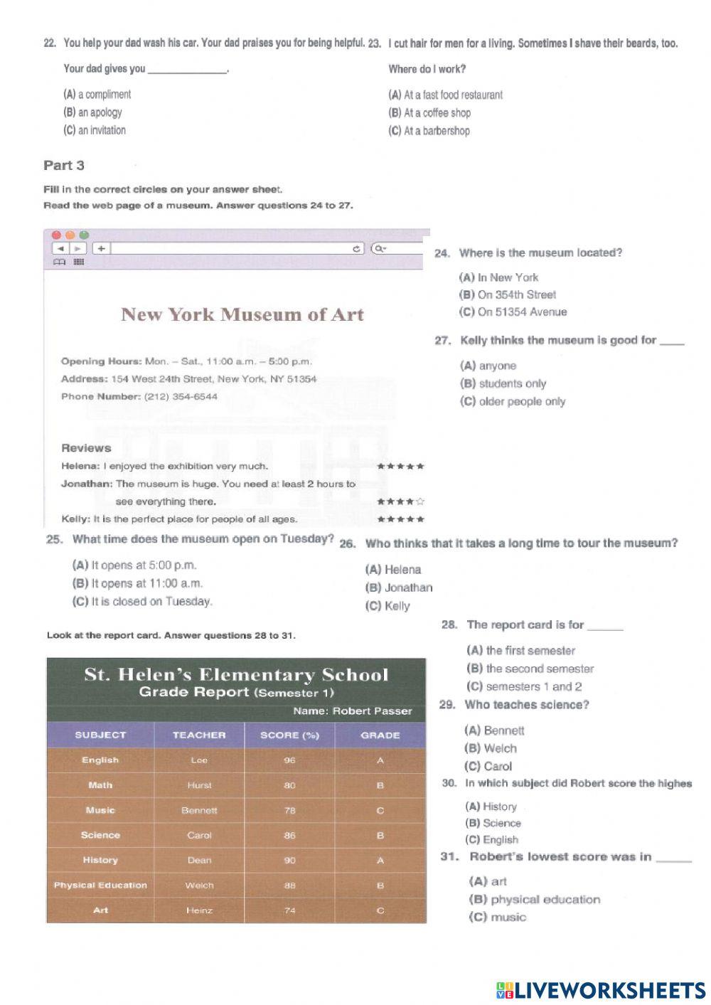 Teacher Jennifer TP S1 practice test 3 worksheet | Live Worksheets