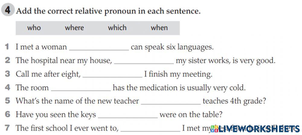 Relative pronouns online exercise for 10 | Live Worksheets