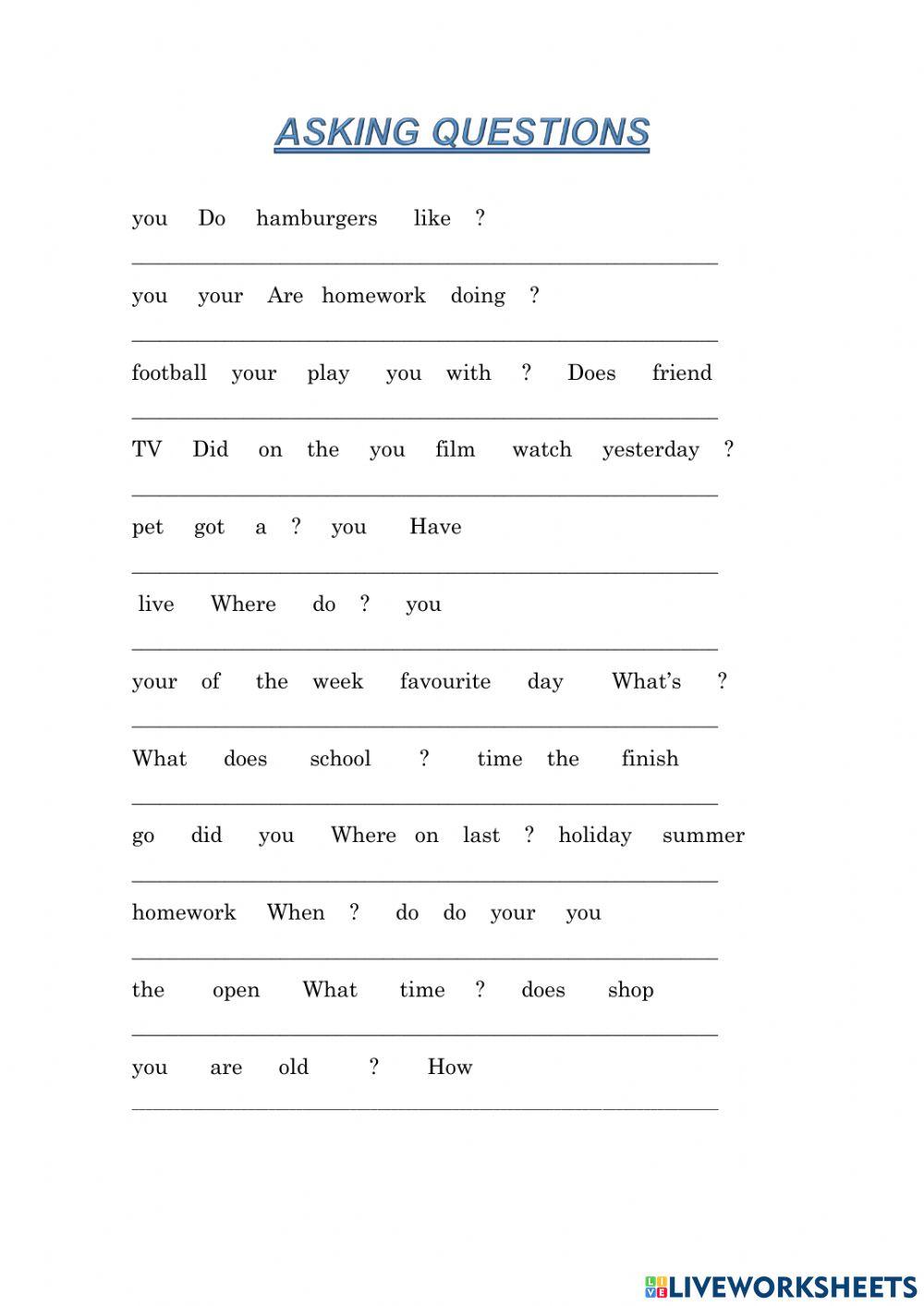 Asking questions | Free Interactive Worksheets | 1871362