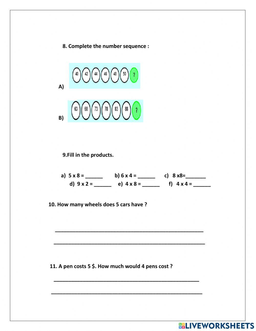 Math revision online exercise for | Live Worksheets