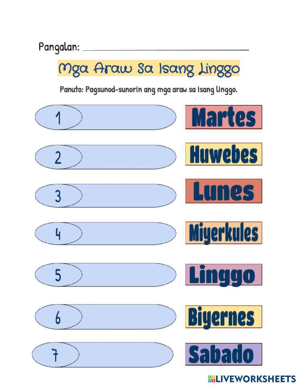 Pitong Araw Sa Isang Linggo Worksheet Live Worksheets, 49% OFF