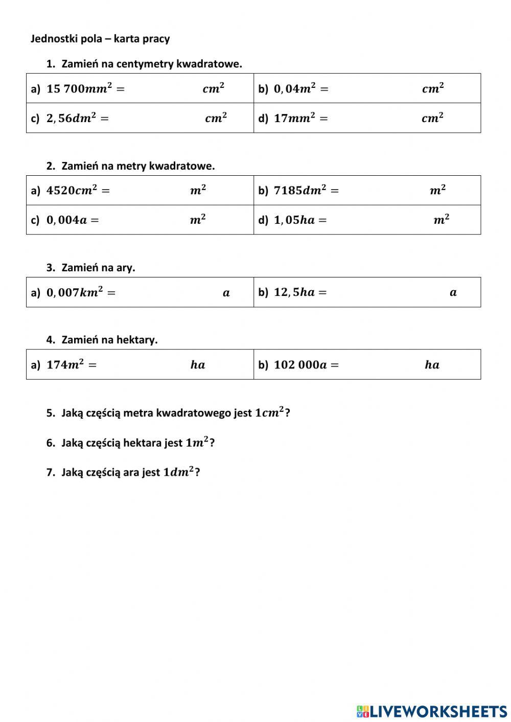 Jednostki pola online exercise for | Live Worksheets