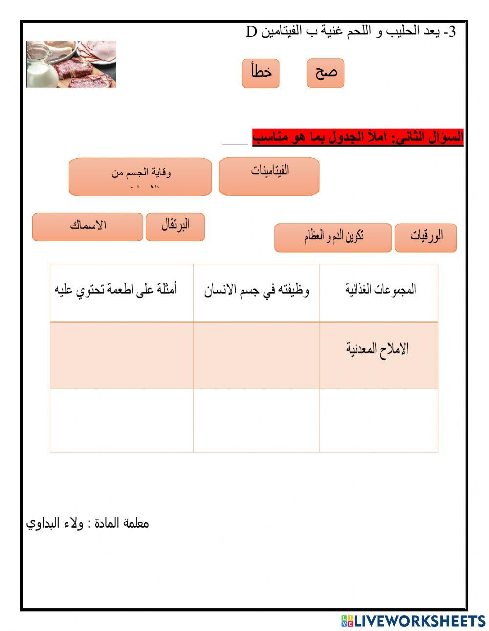 المواد الغذائية | Free Interactive Worksheets | 1872011