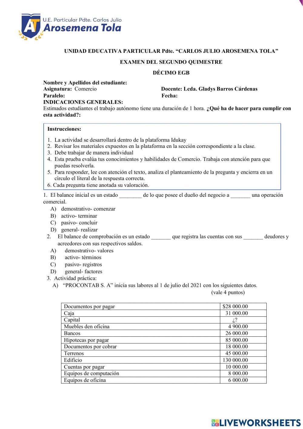 3547703 | Examen Décimo | KRUB | LiveWorksheets