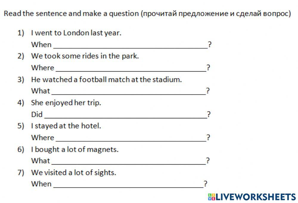 Past simple questions online exercise for | Live Worksheets