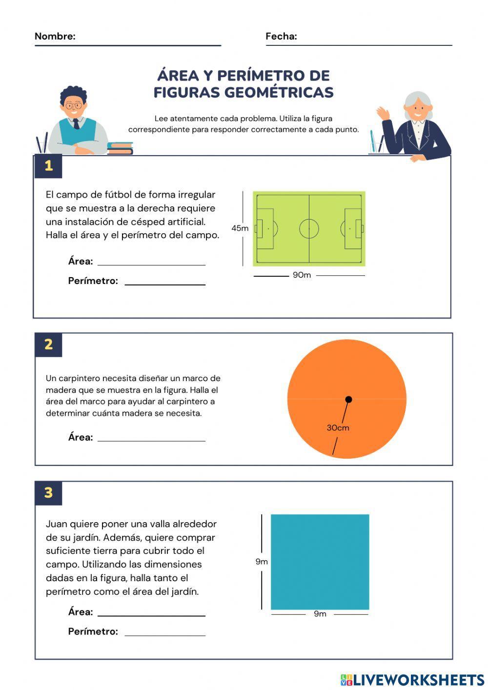 Área y perímetro de figuras planas exercise | Live Worksheets