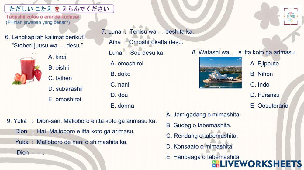 PH 1 Nihongo - Kelas XI IPS online exercise for | Live Worksheets