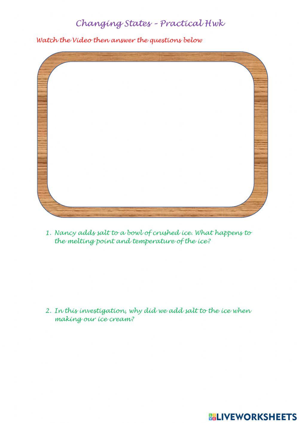 Changing States - Practical hwk worksheet | Live Worksheets