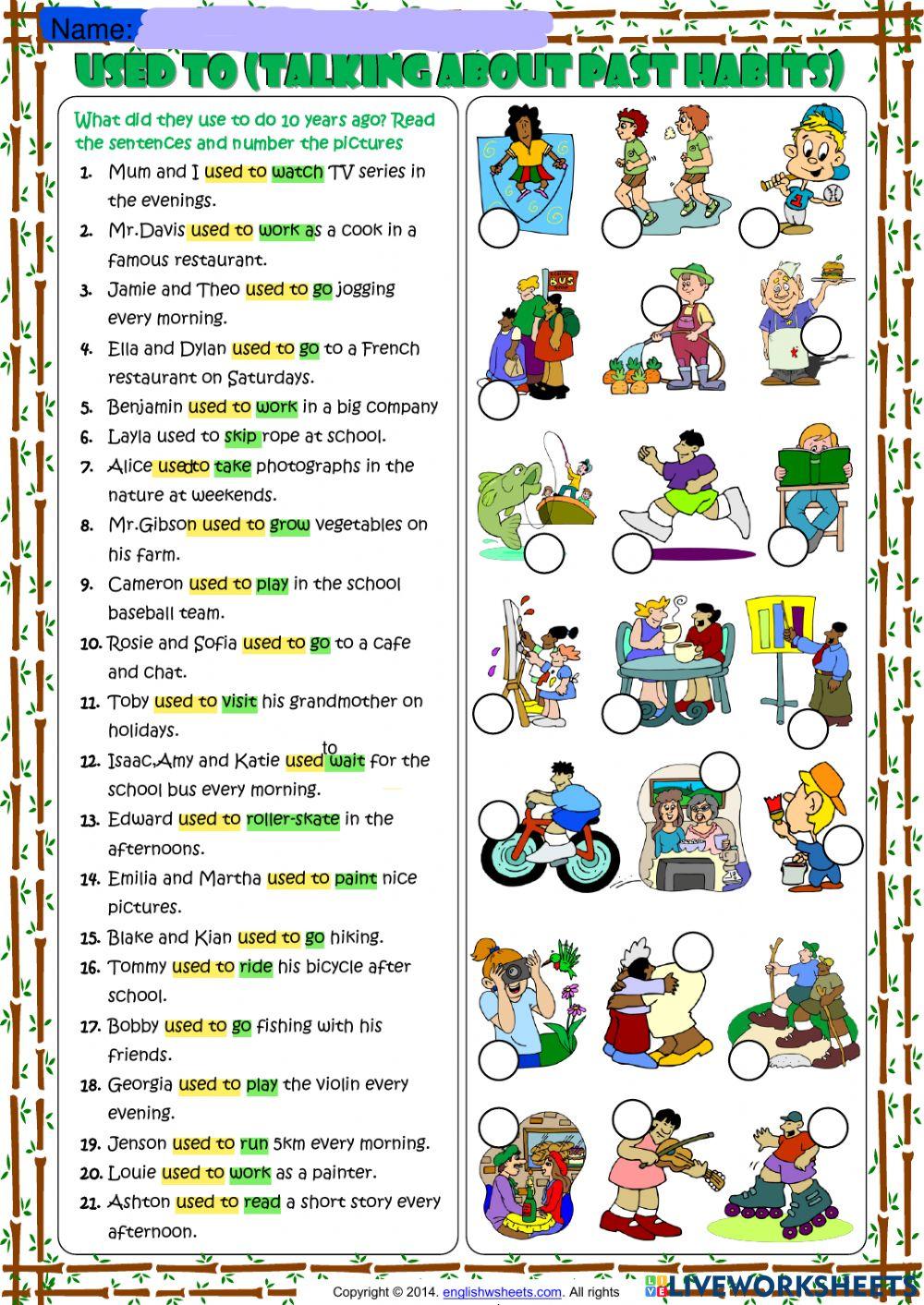 used to (affirmative) online exercise for | Live Worksheets