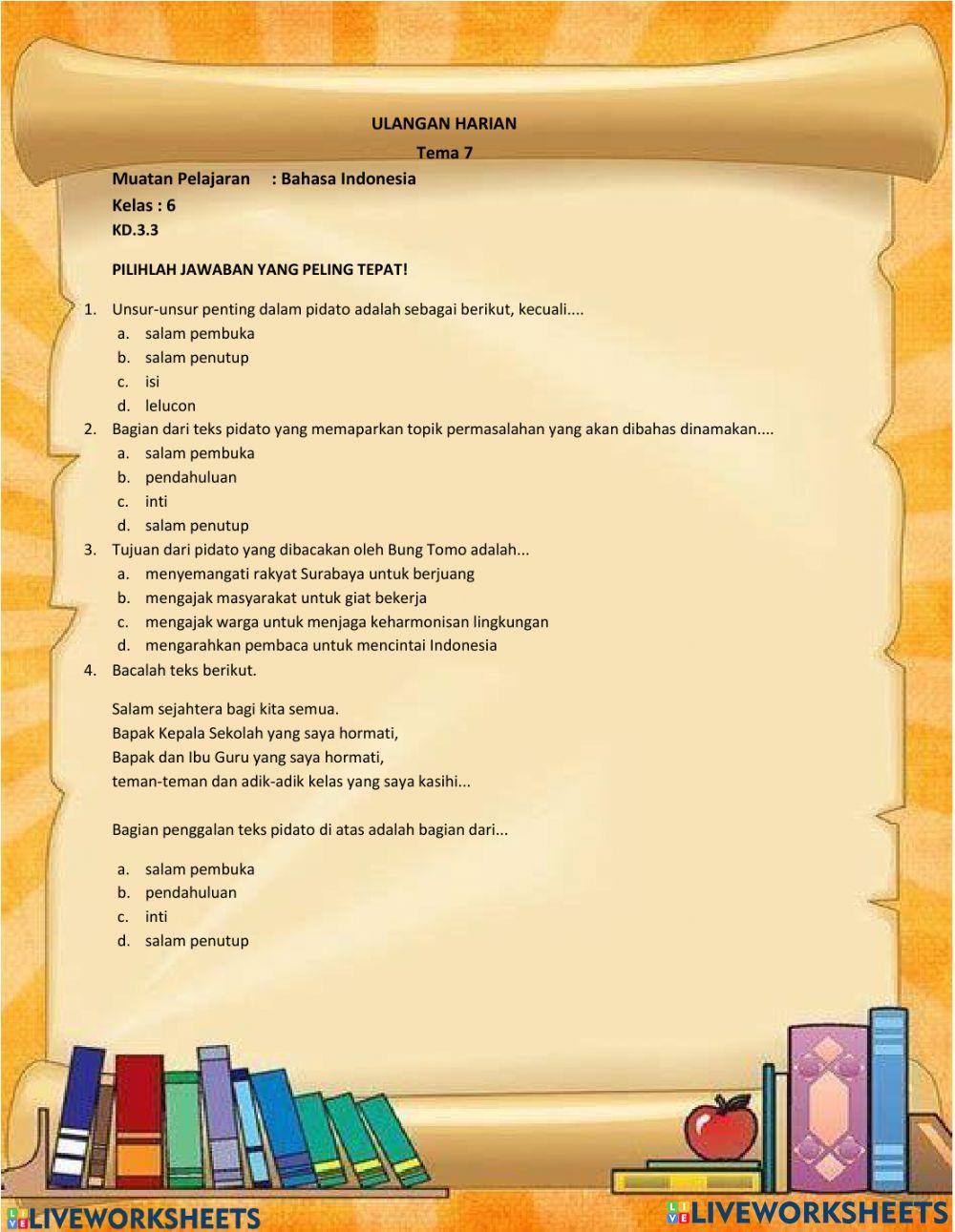 Pidato online worksheet for 6 | Live Worksheets