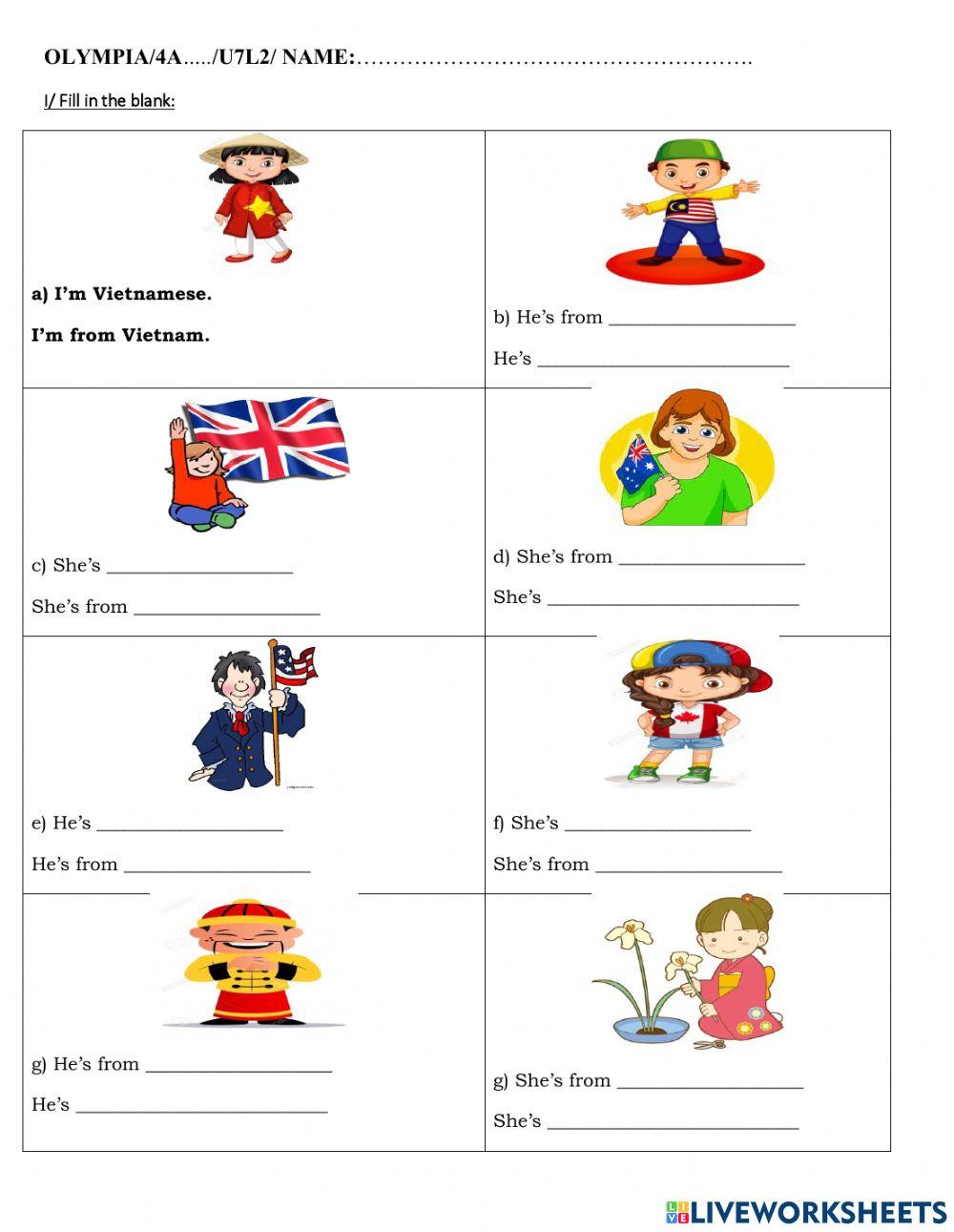 Nationality online activity for 4 | Live Worksheets