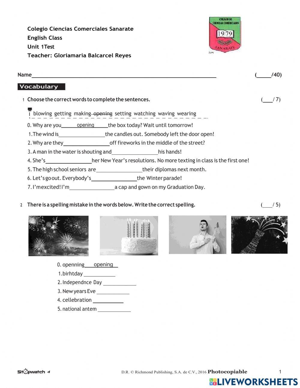 Stopwatch 4 Unit 1 Mid Term online exercise for | Live Worksheets
