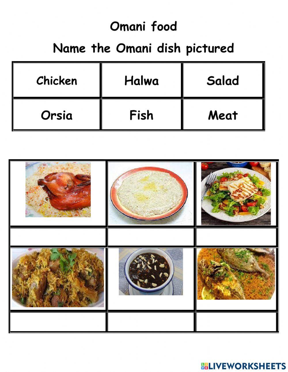 Omani food interactive worksheet | Live Worksheets