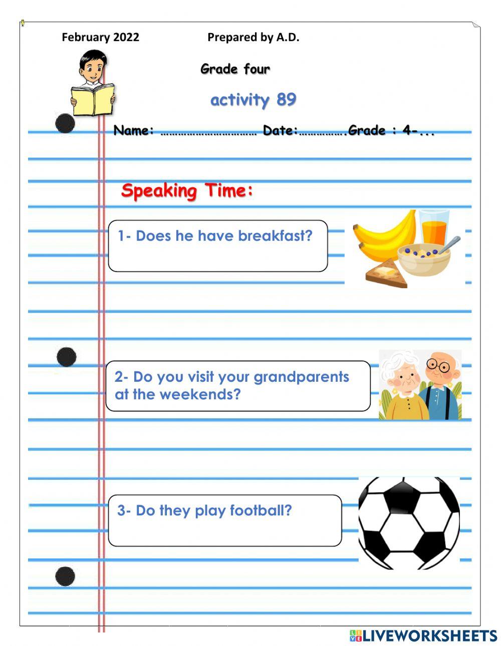Speaking online exercise for 4 | Live Worksheets