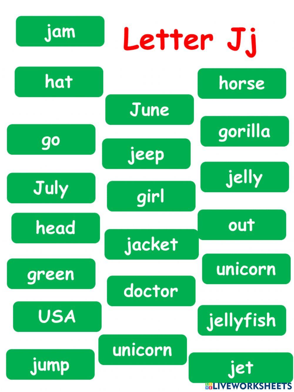 Letter Jj online pdf activity | Live Worksheets