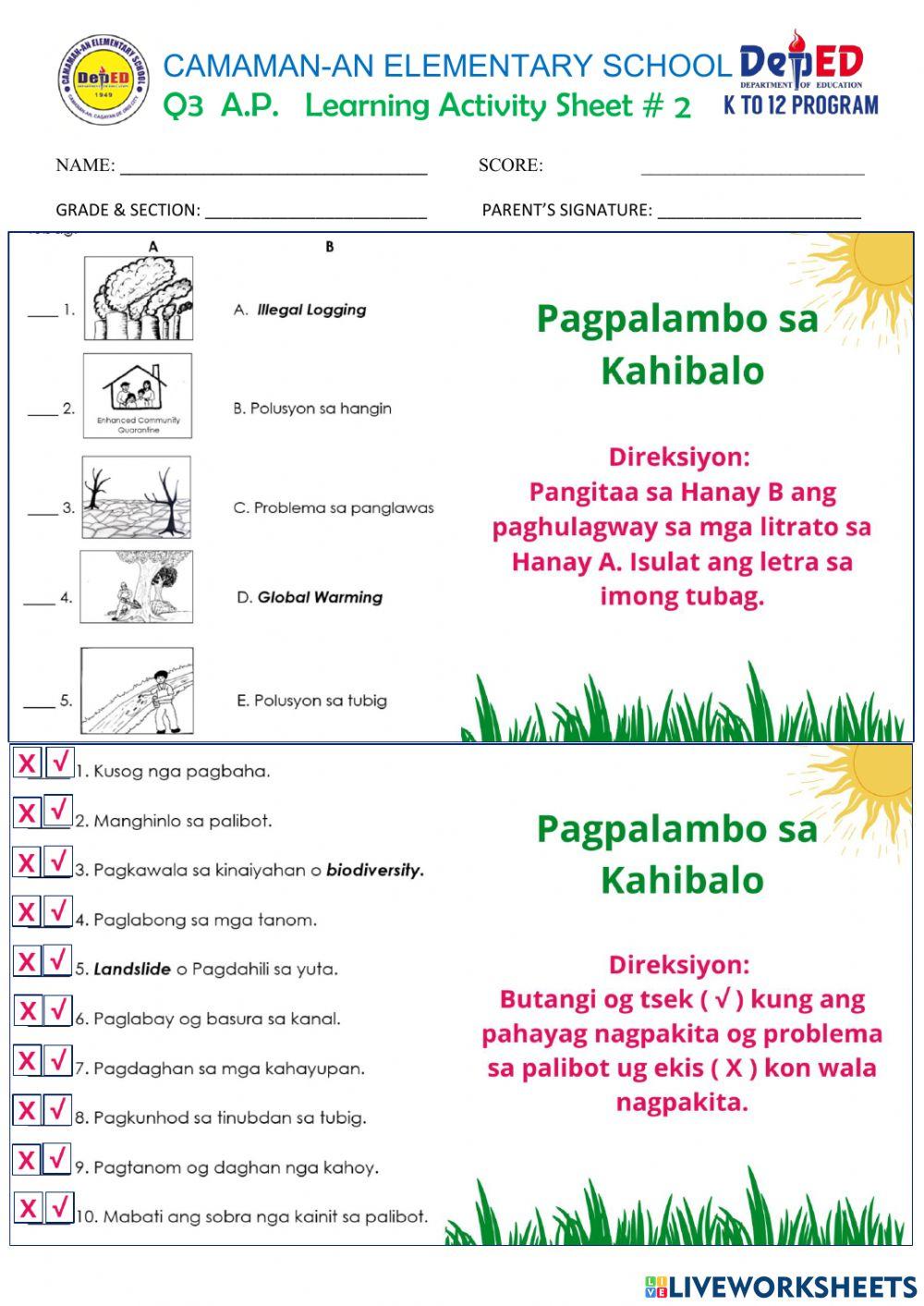 Q3 week2 ap learning act. sheet 2 worksheet | Live Worksheets