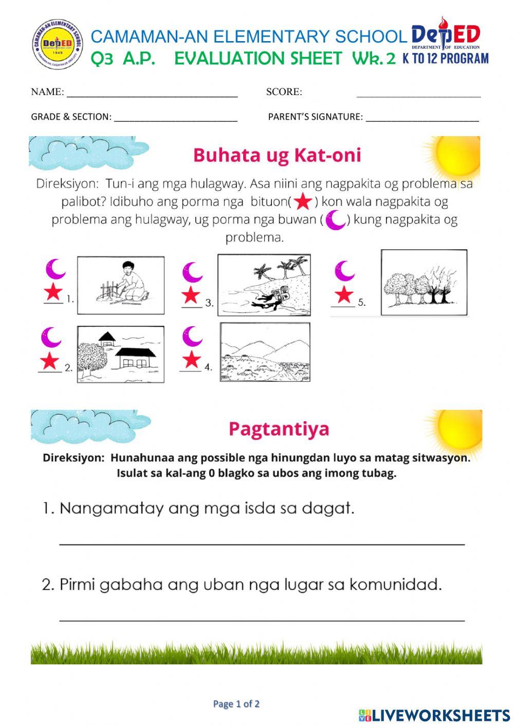 Q3 week 2 ap evaluation sheet worksheet | Live Worksheets