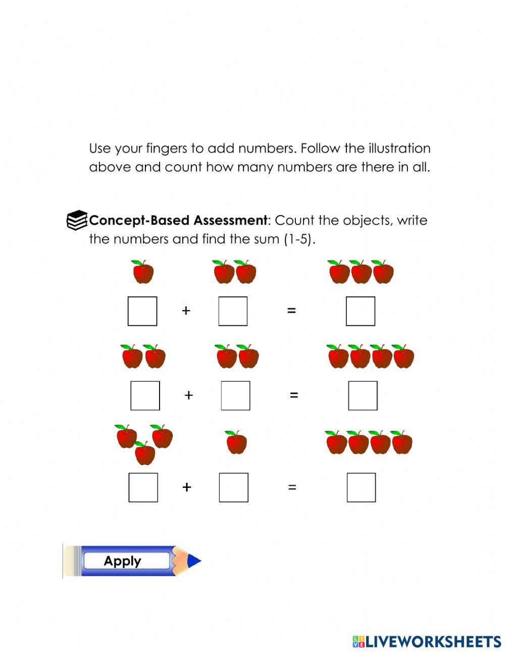 Addition Below 10 activity | Live Worksheets