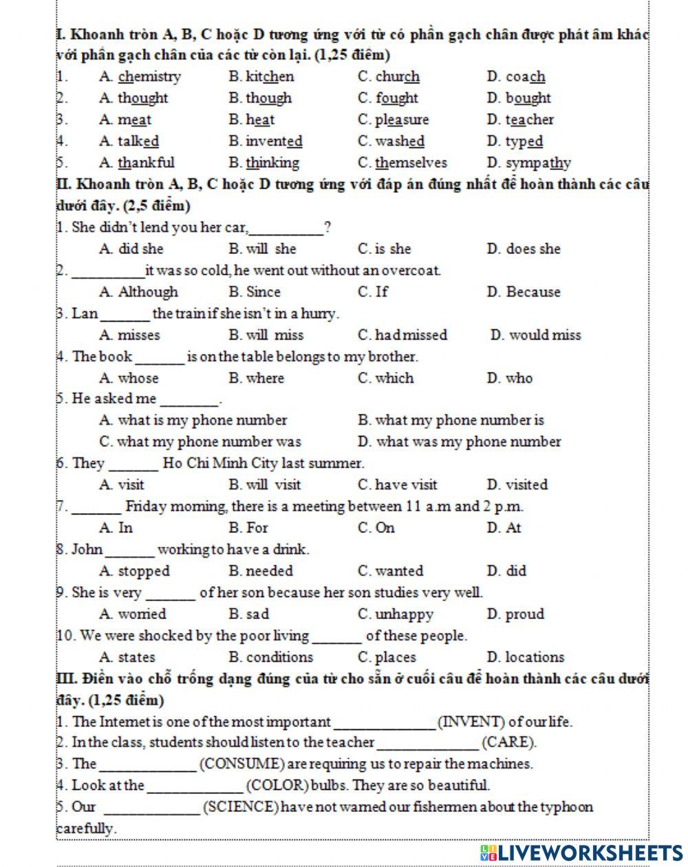 English 9 online activity for 9 | Live Worksheets