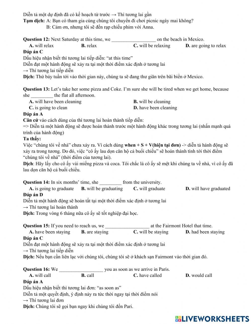 English uni-future tense key 18 worksheet | Live Worksheets