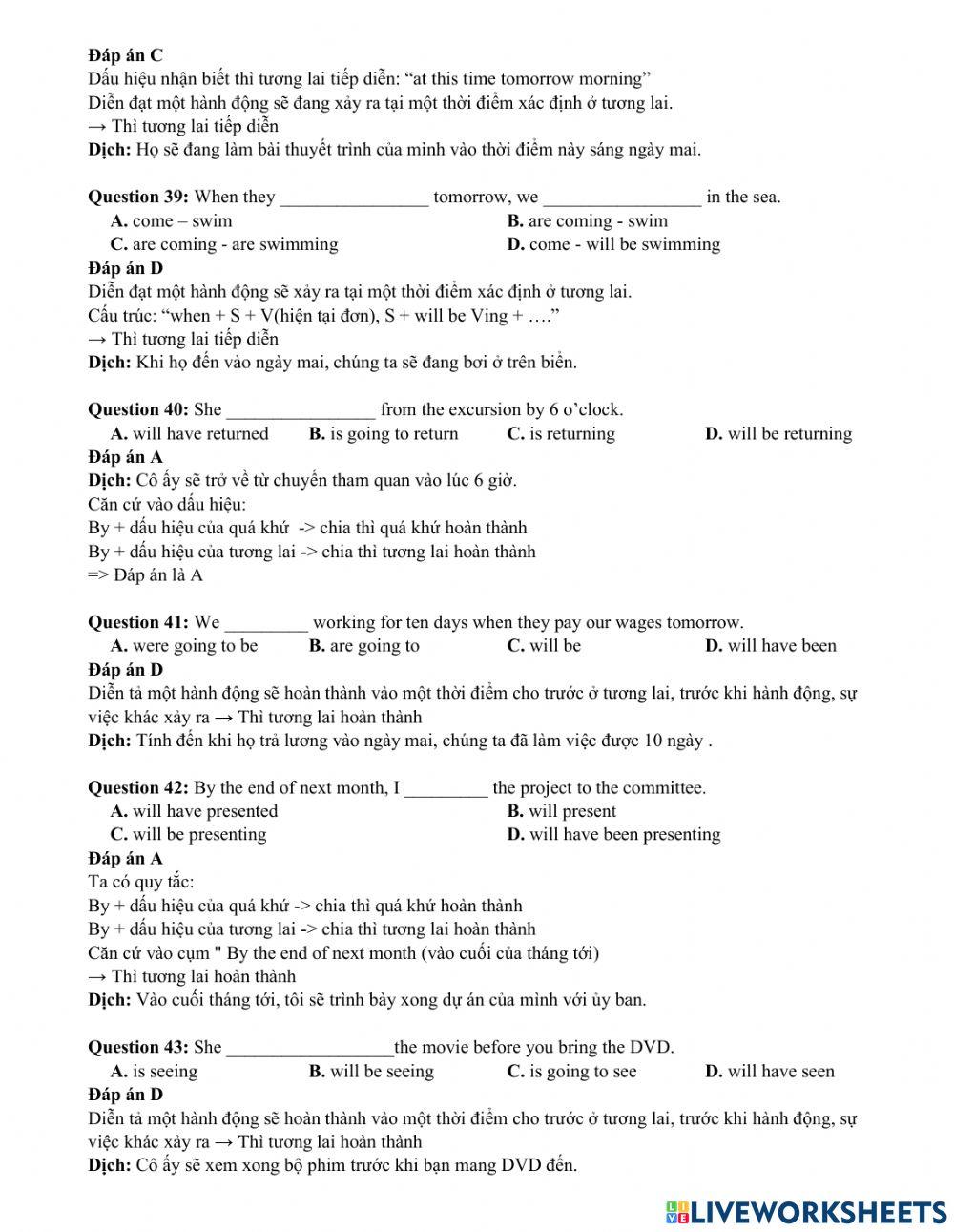 English uni-future tense key 18 worksheet | Live Worksheets