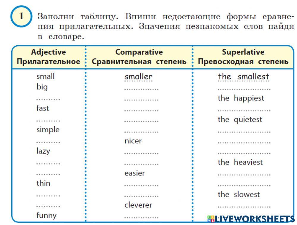 Short Adjective… | Free Interactive Worksheets | 1873814