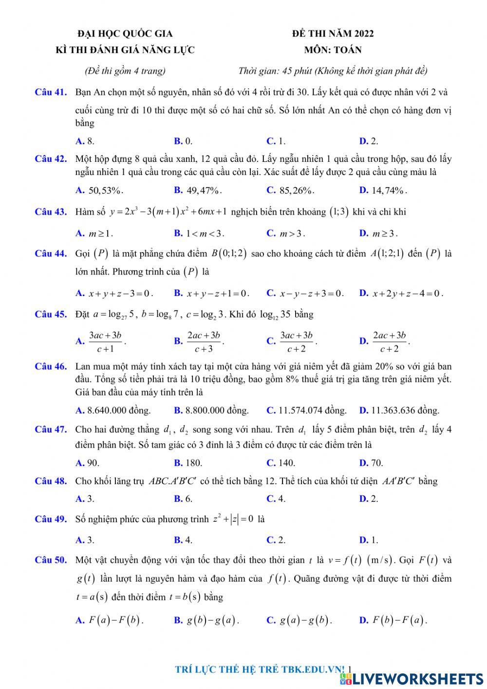 Math 12 worksheet | Live Worksheets