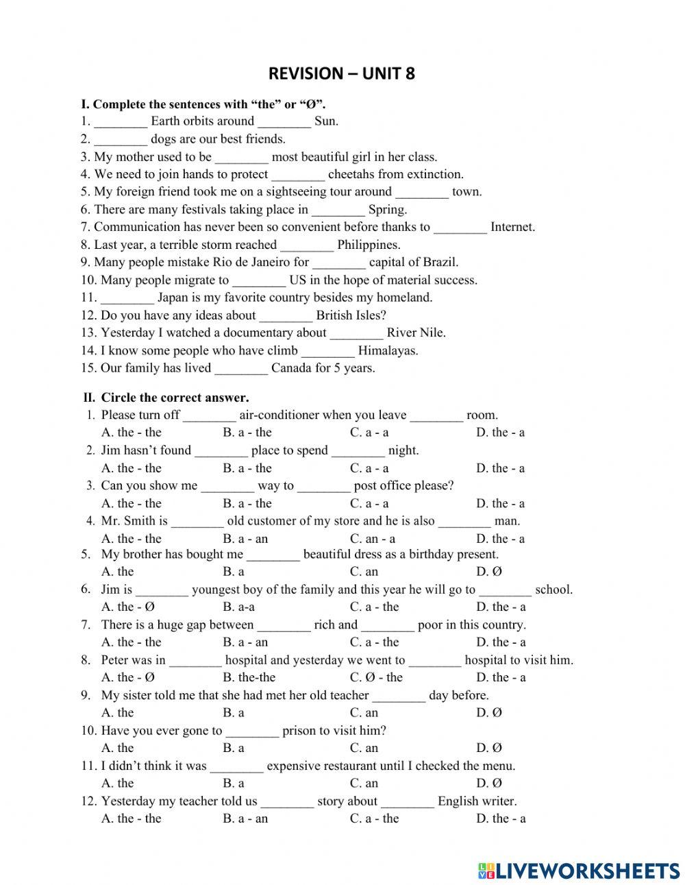 G9 - Unit 8 worksheet | Live Worksheets