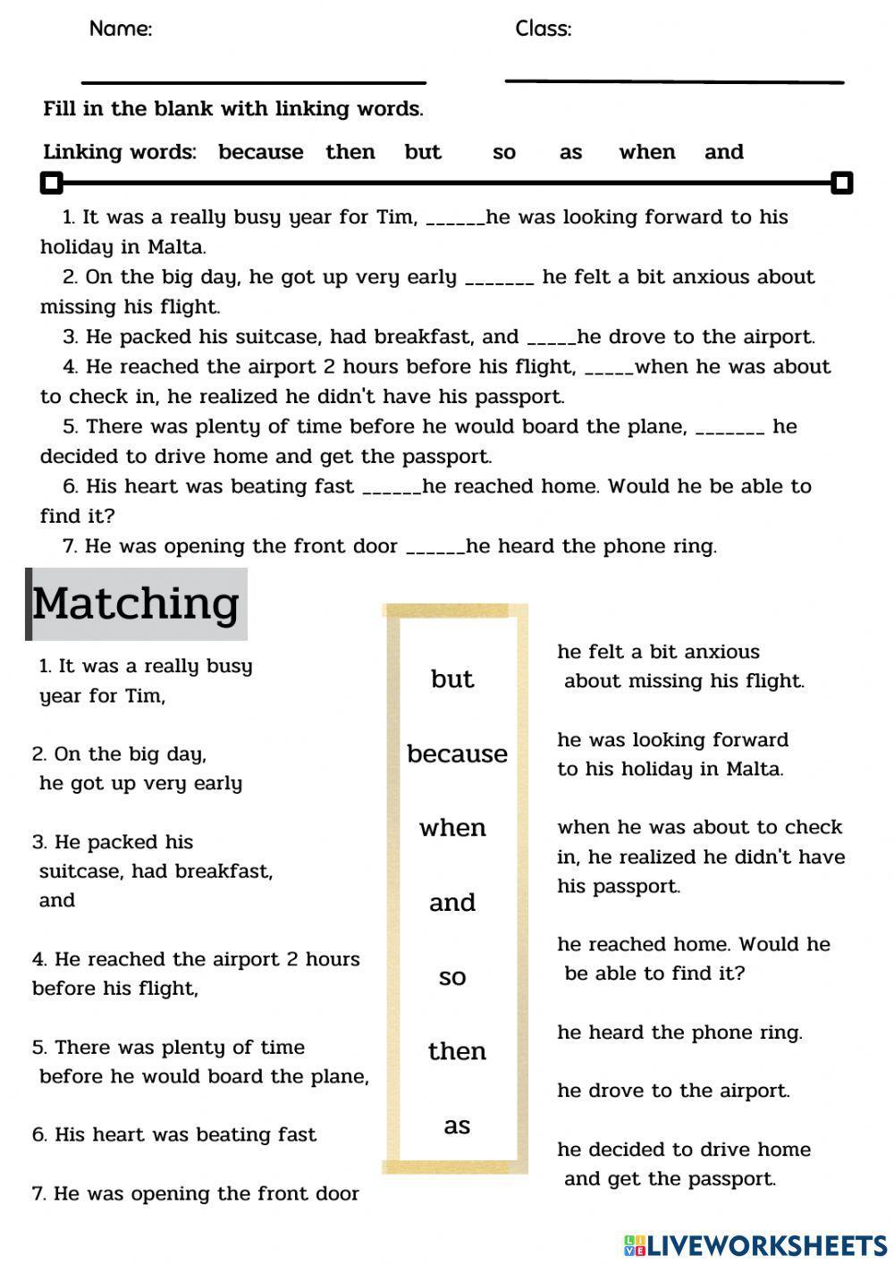 Linker words | Free Interactive Worksheets | 1874356