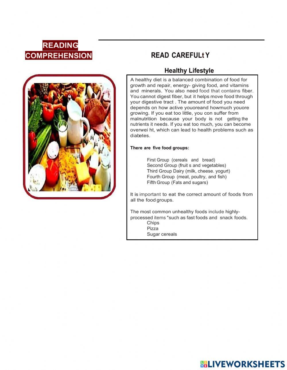 healthy life style online exercise for | Live Worksheets