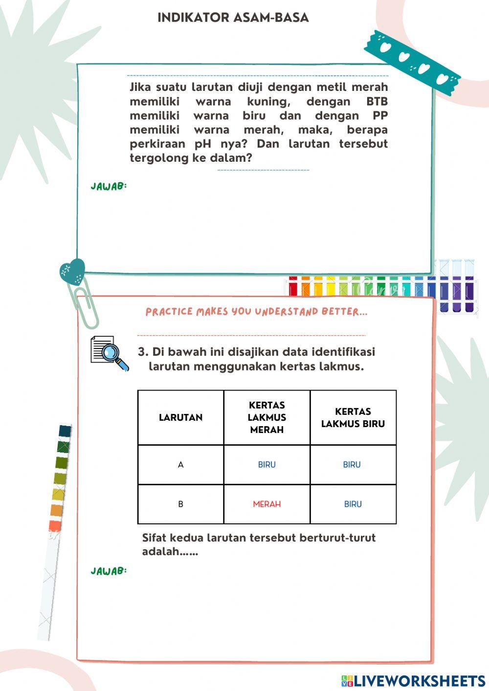 Lembar kerja peserta didik indikator asam basa worksheet | Live Worksheets