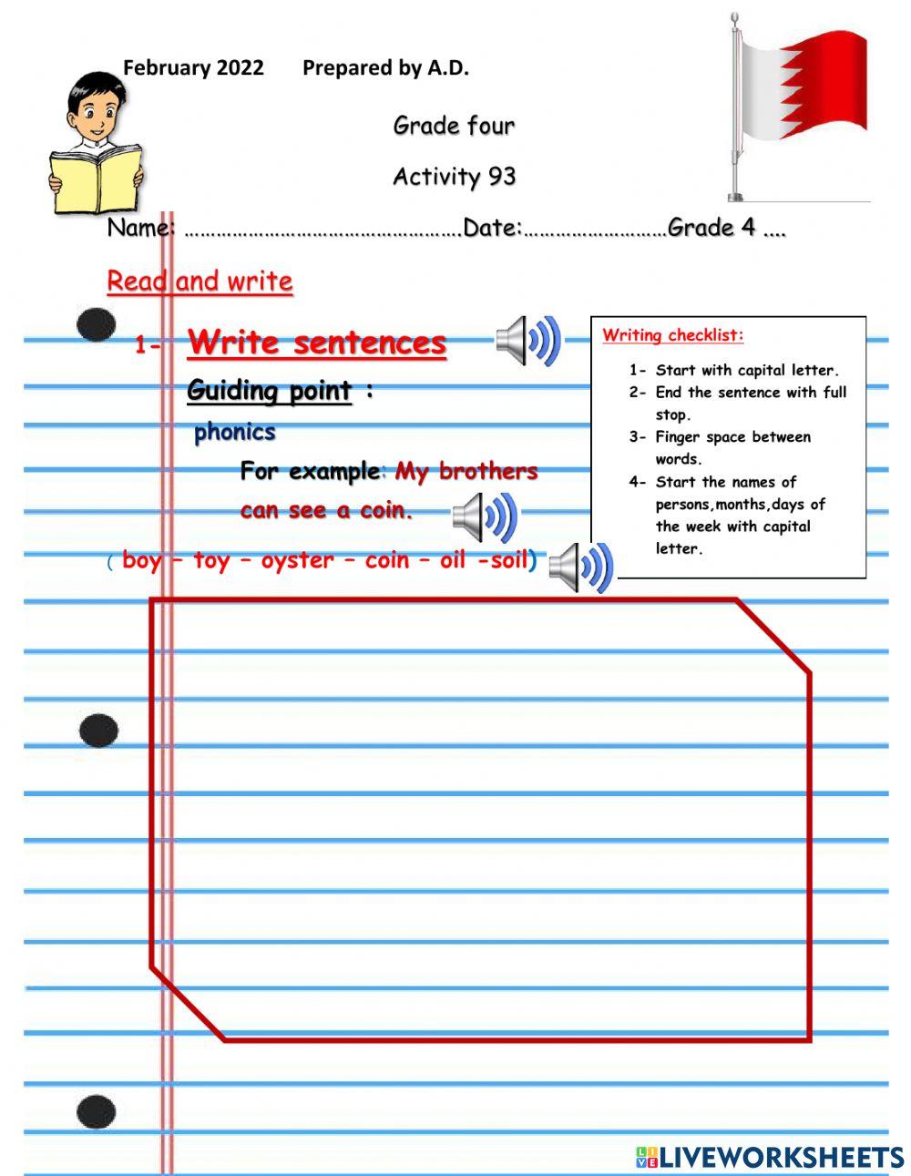 Read and write sentences worksheet | Live Worksheets
