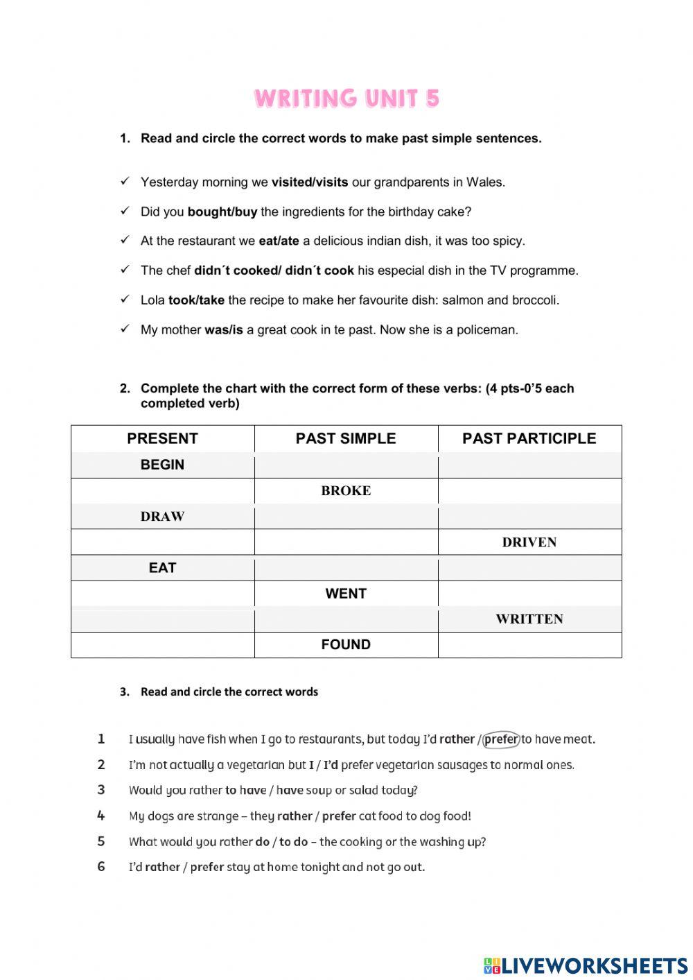 Writing Unit 5 Quinto Worksheet Live Worksheets