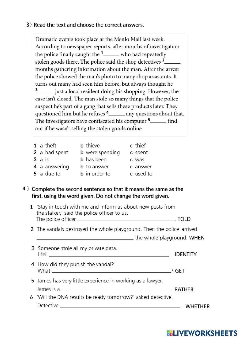 Unit 6 English in Use worksheet | Live Worksheets