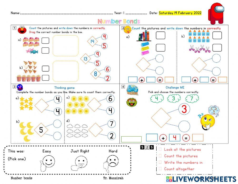 Number bonds free exercise | Live Worksheets