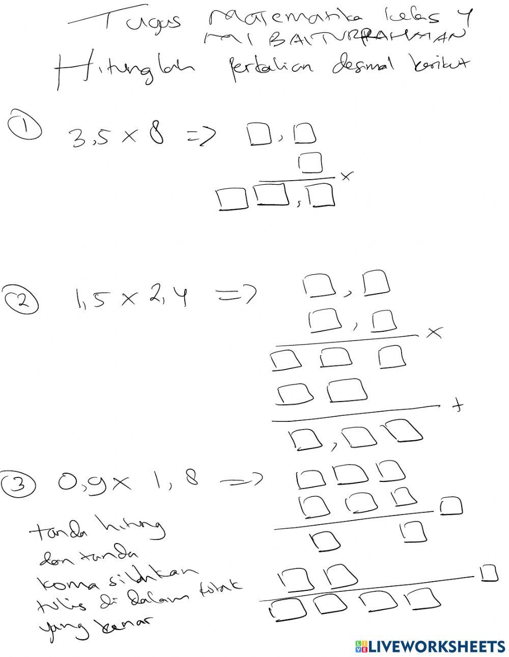 Perkalian desimal online worksheet | Live Worksheets