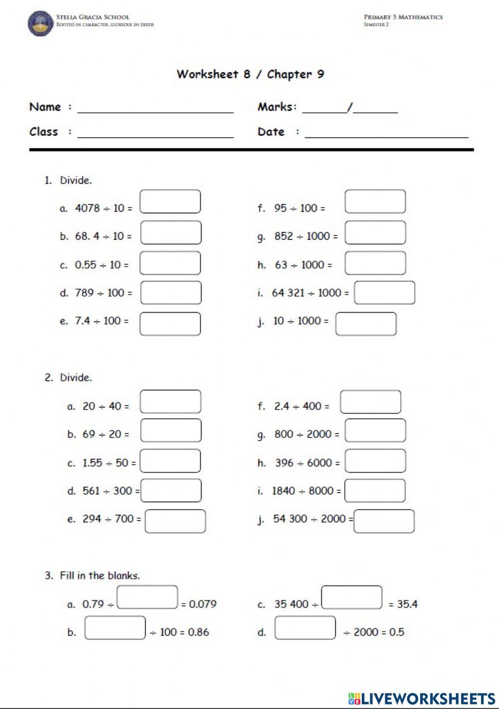 Worksheet 8 Chapter 9 worksheet | Live Worksheets