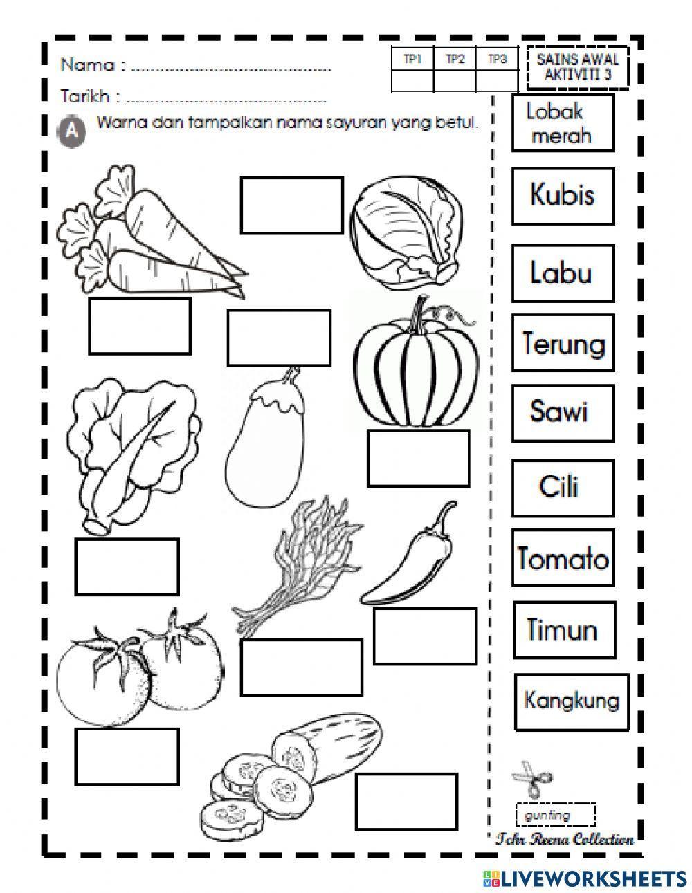 Sayur-sayuran | Free Interactive Worksheets | 1875668