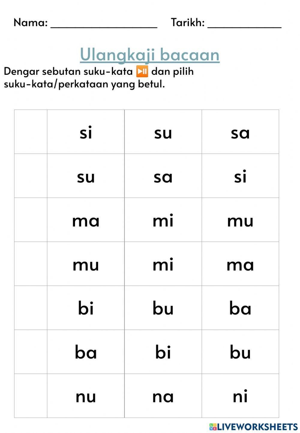 Ulangkaji bacaan worksheet | Live Worksheets