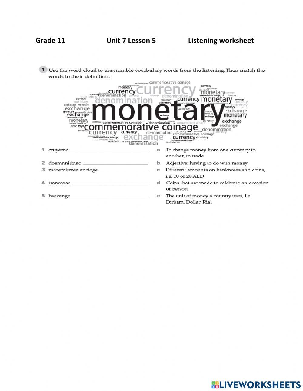 Currency | Free Interactive Worksheets | 1876003