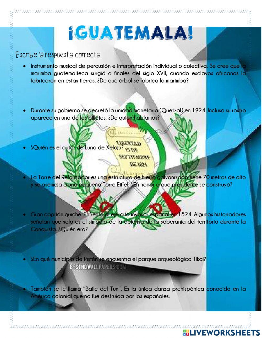 GUATEMALA 5to P.C. worksheet | Live Worksheets