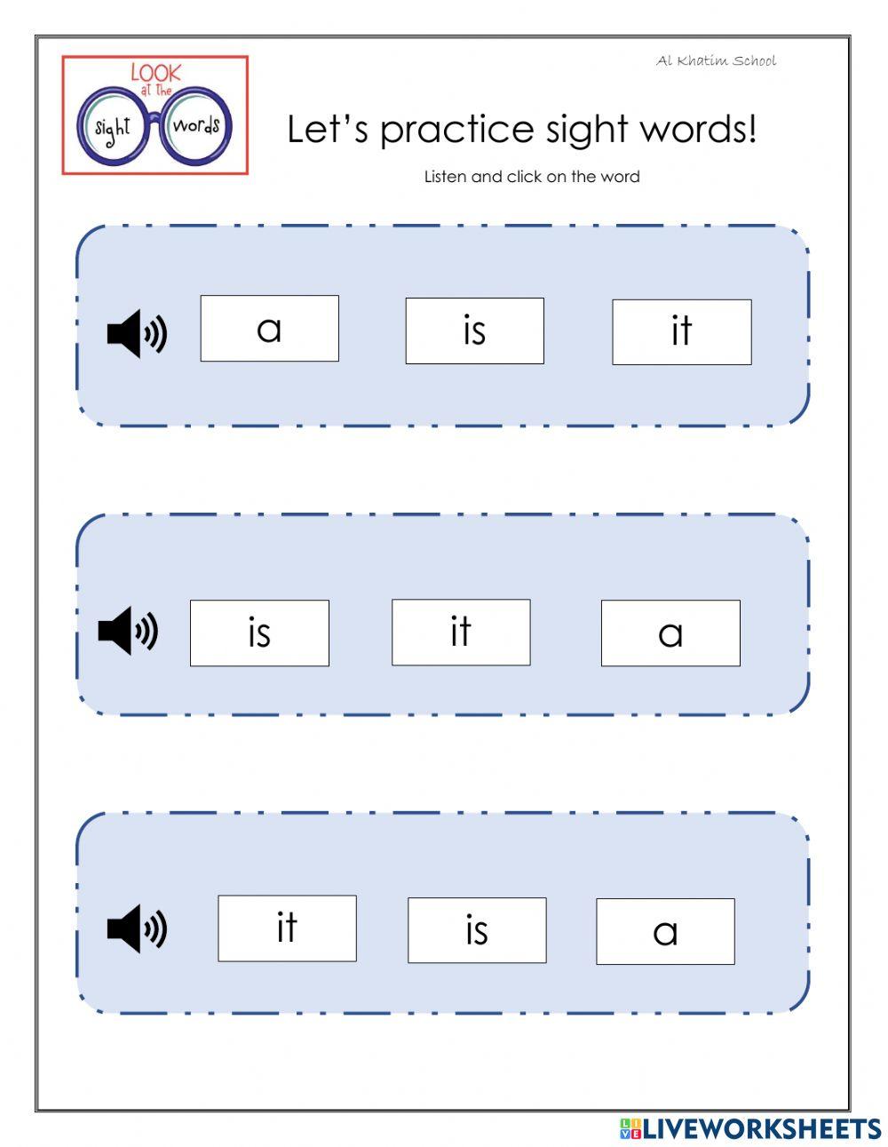 Sight word practice online pdf activity for Kindergarten - Gr1 | Live ...