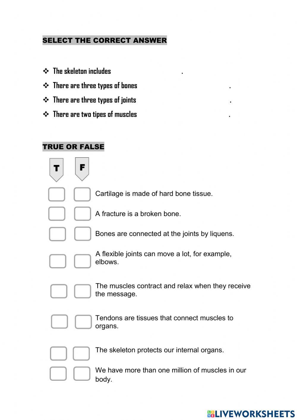 Locomotor system | Free Interactive Worksheets | 1876732