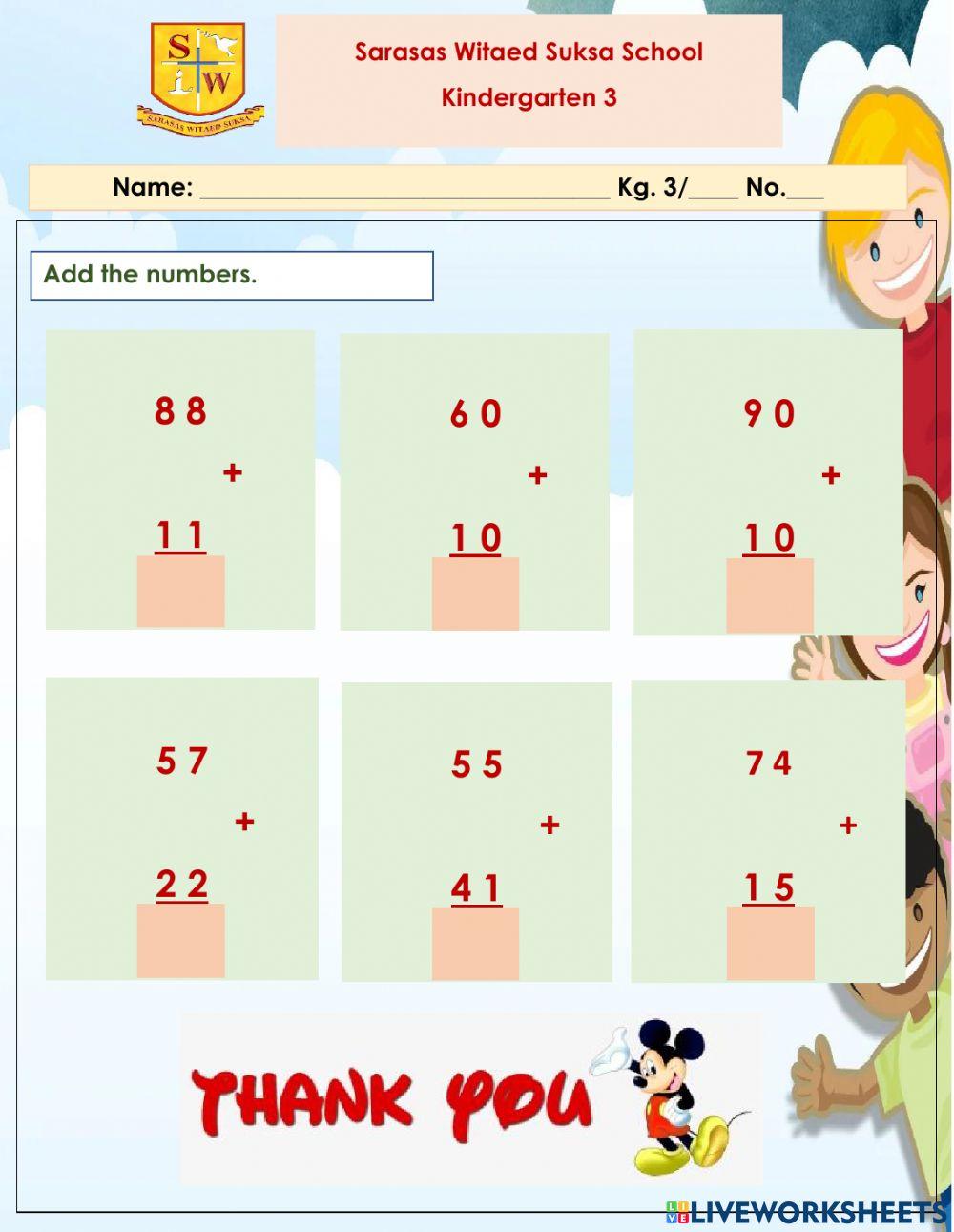 Addition online exercise for Kg. 3 | Live Worksheets
