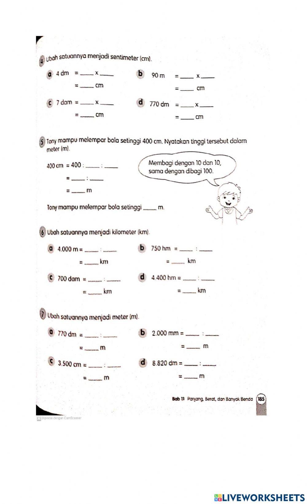 Satuan Panjang | Free Interactive Worksheets | 1876797