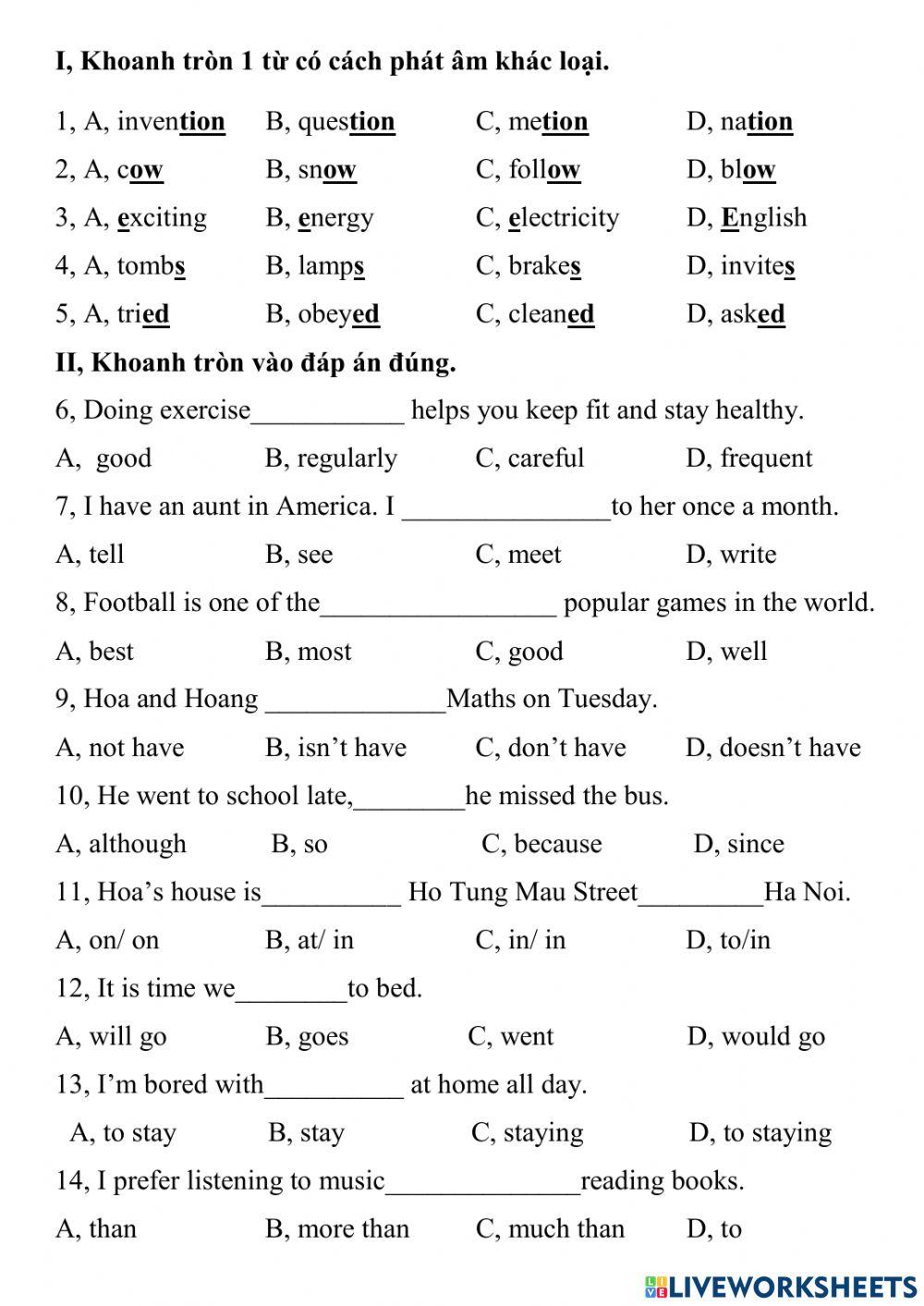 Test 11 activity for 5 | Live Worksheets