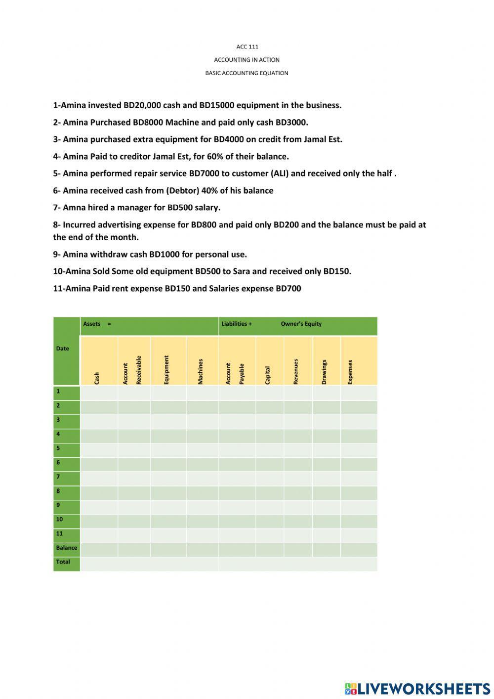 Accounting Equation Excel Template