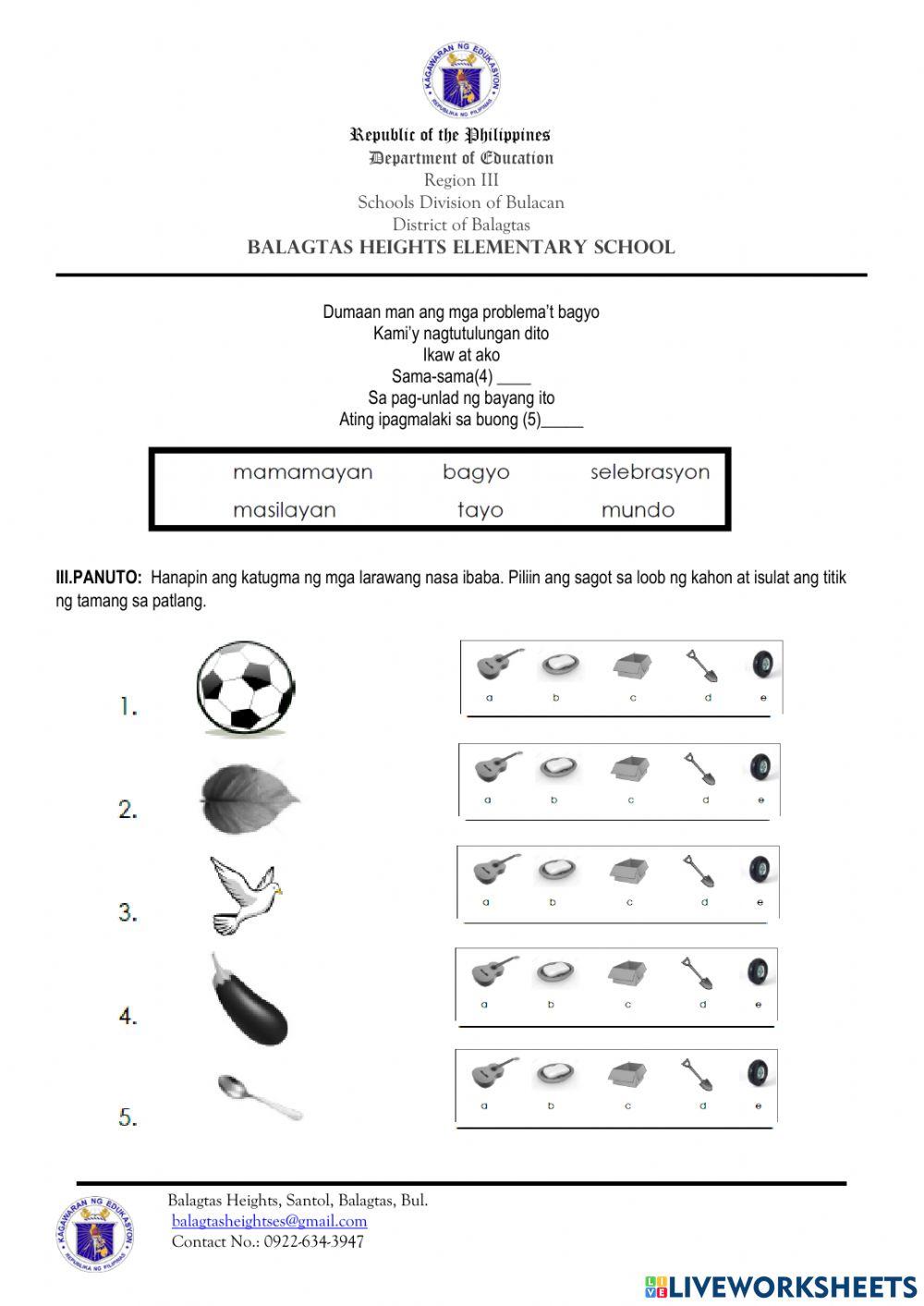Salitang Magkatugma Grade 1