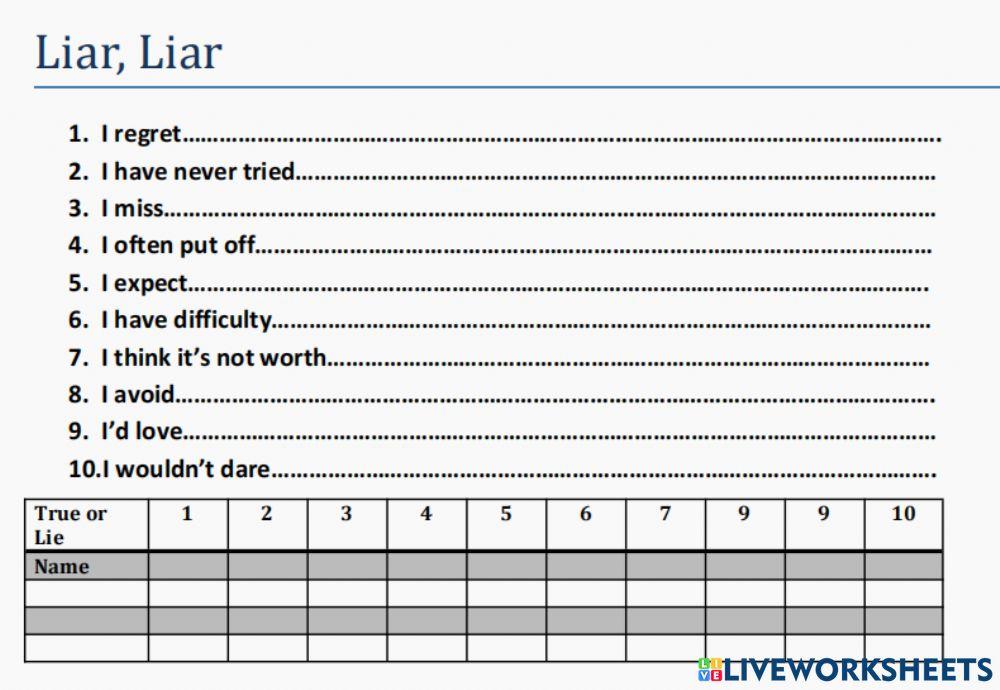 Liar liar online exercise for | Live Worksheets